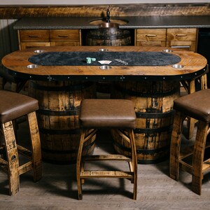 Saddle Back Bar Stool | Rustic Barrel Stave Stool With Faux Leather ...