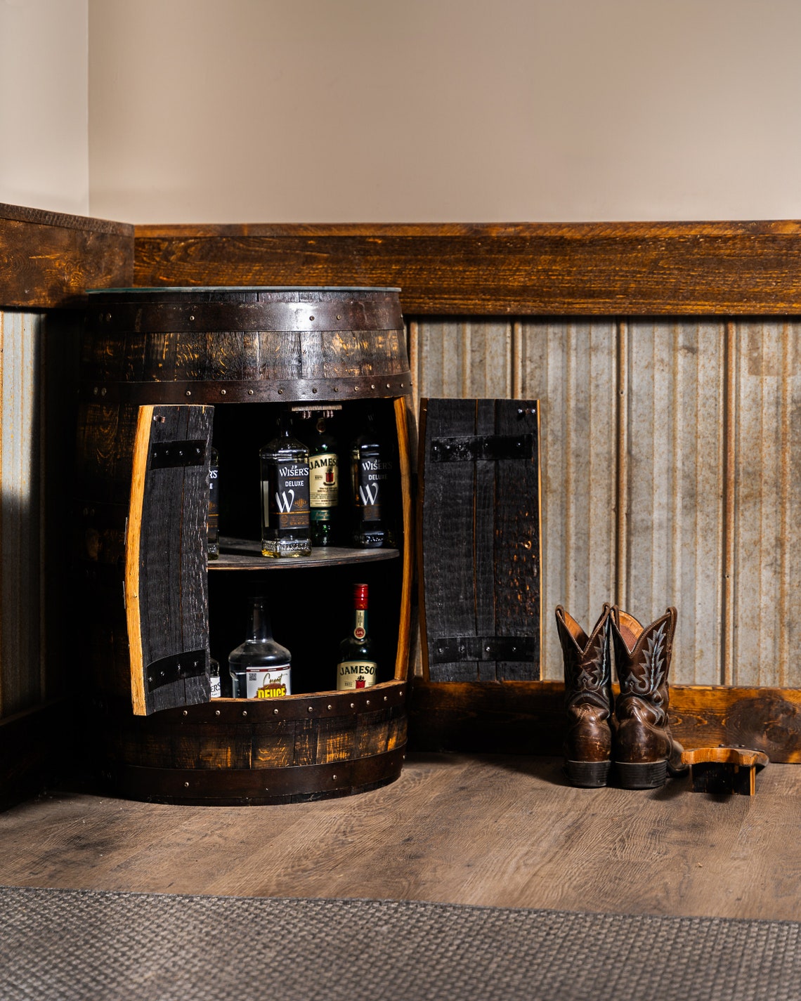 100 Proof Whiskey Barrel Cabinet Custom Wood Cabinet Authentic Whiskey ...