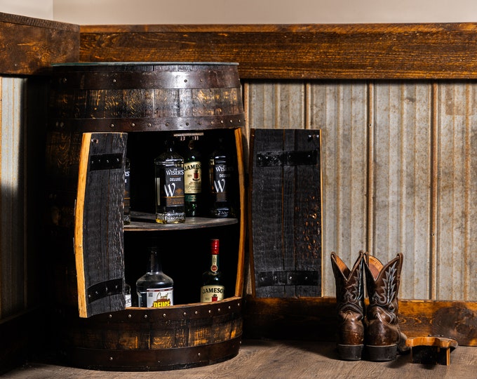 100 Proof Whiskey Barrel Cabinet | Custom Wood Cabinet | Authentic ...