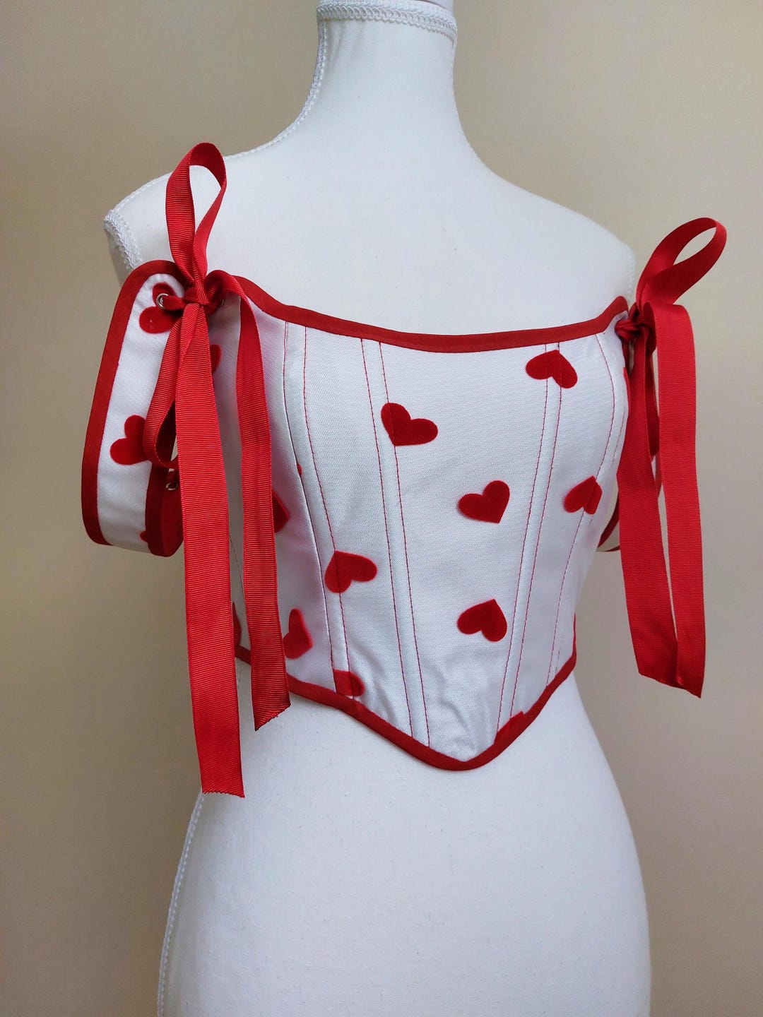 Corset With Red Hearts Renaissance Corset With Removable Straps ...