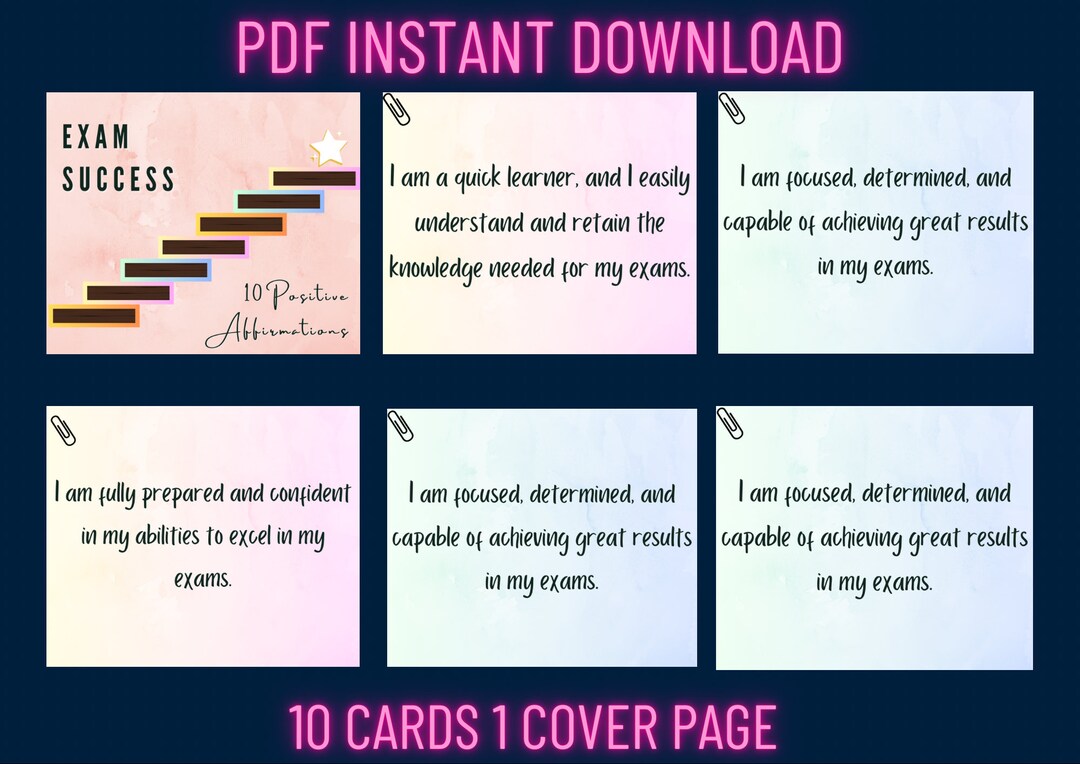 10 Exam Success Affirmation Cards - Instant Download for Motivation ...