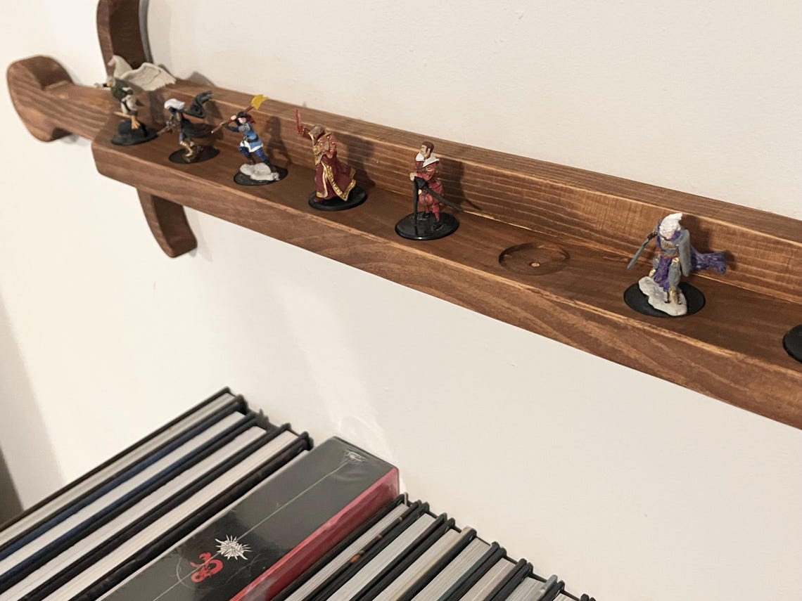 Sword Shaped Dnd Miniature Display Shelf | Handmade Wood Sword Wall ...