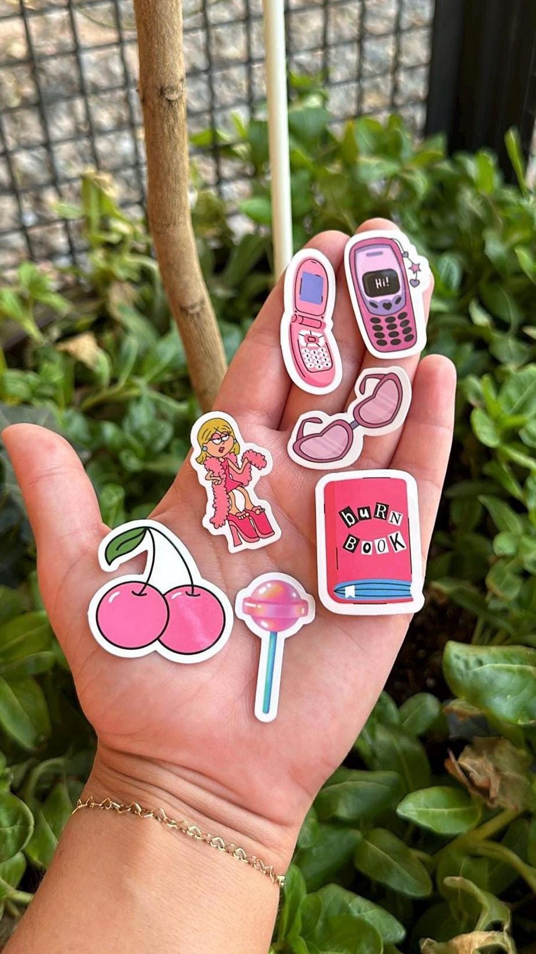 Y2K Waterproof Sticker Set: Pink Cell Phone, Burn Book, Cherries - Etsy