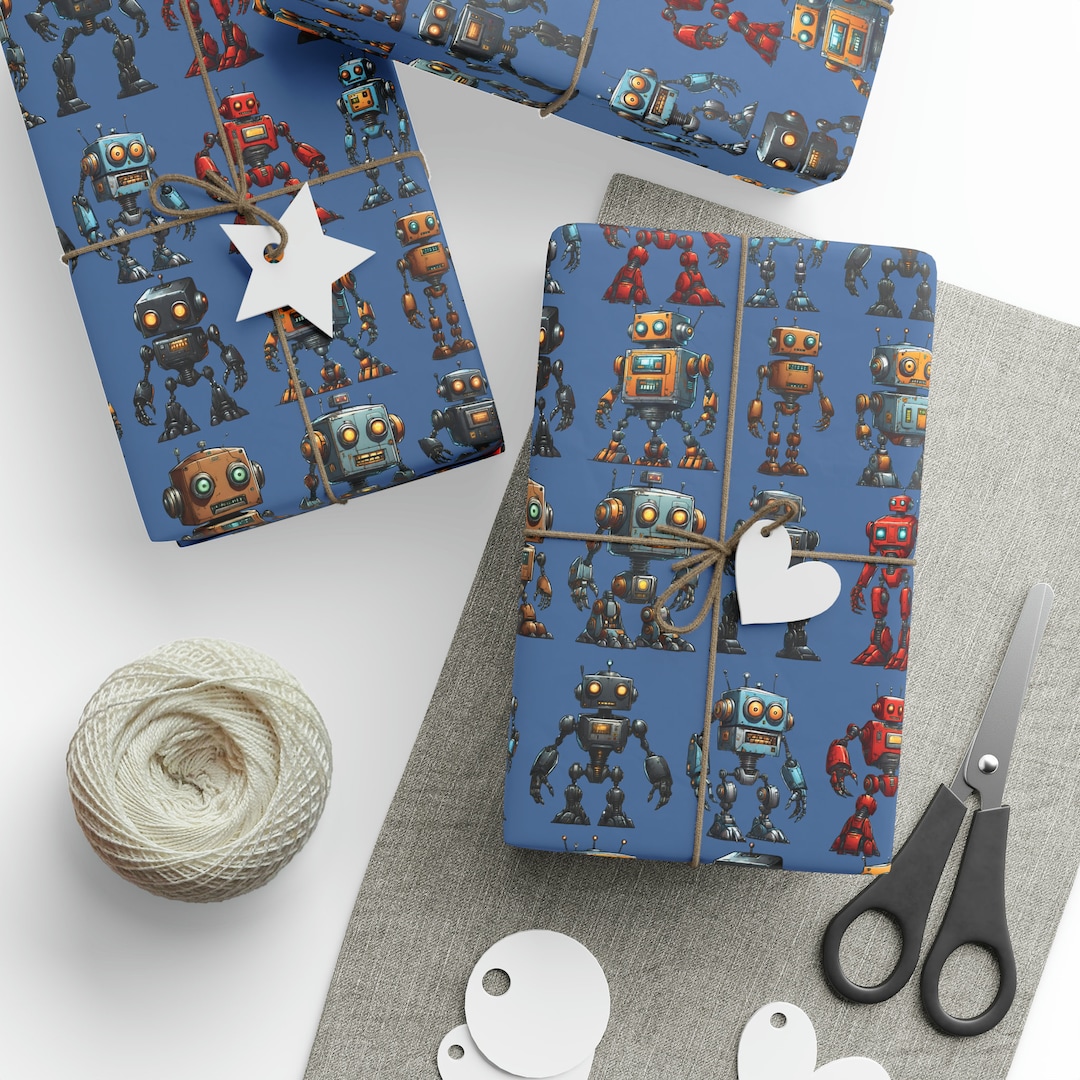 Robot Wrapping Paper - Cyborg - 5th Birthday - 3rd Birthday - 4th ...