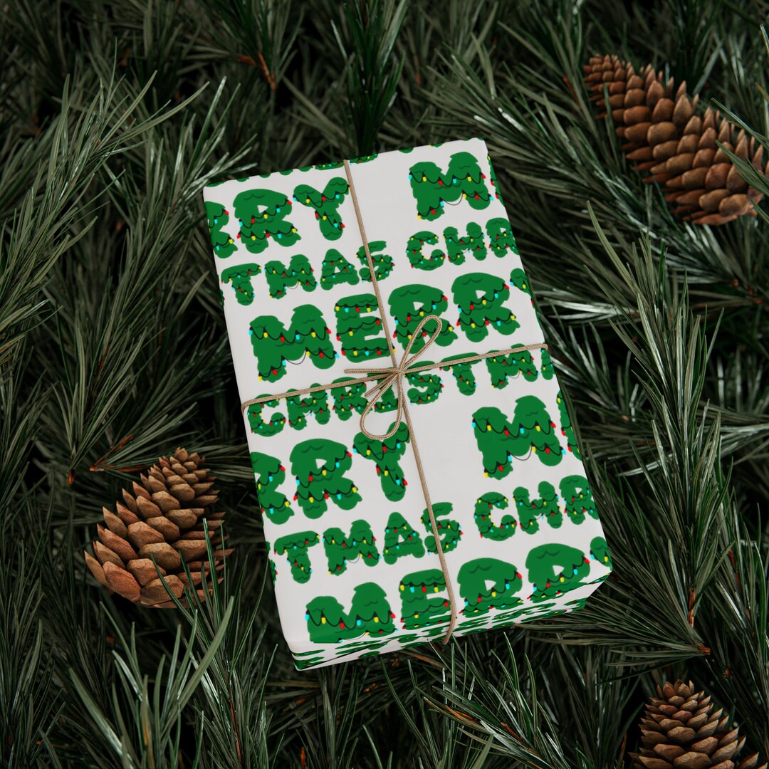 MERRY CHRISTMAS Wrapping Paper Fun Font Christmas Wrapping Paper Funny ...