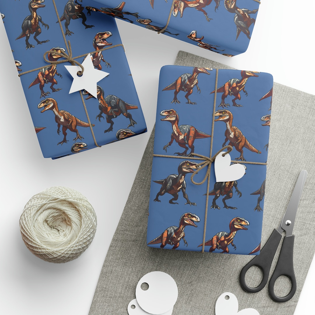 Velociraptor Wrapping Paper - Dinosaur Wrapping Paper - 5th Birthday ...