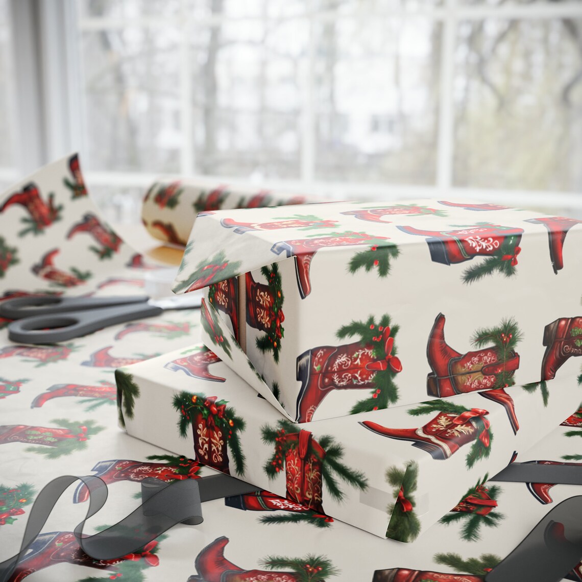 Western Cowboy Boots Christmas Wrapping Paper Funny Wrapping Paper ...