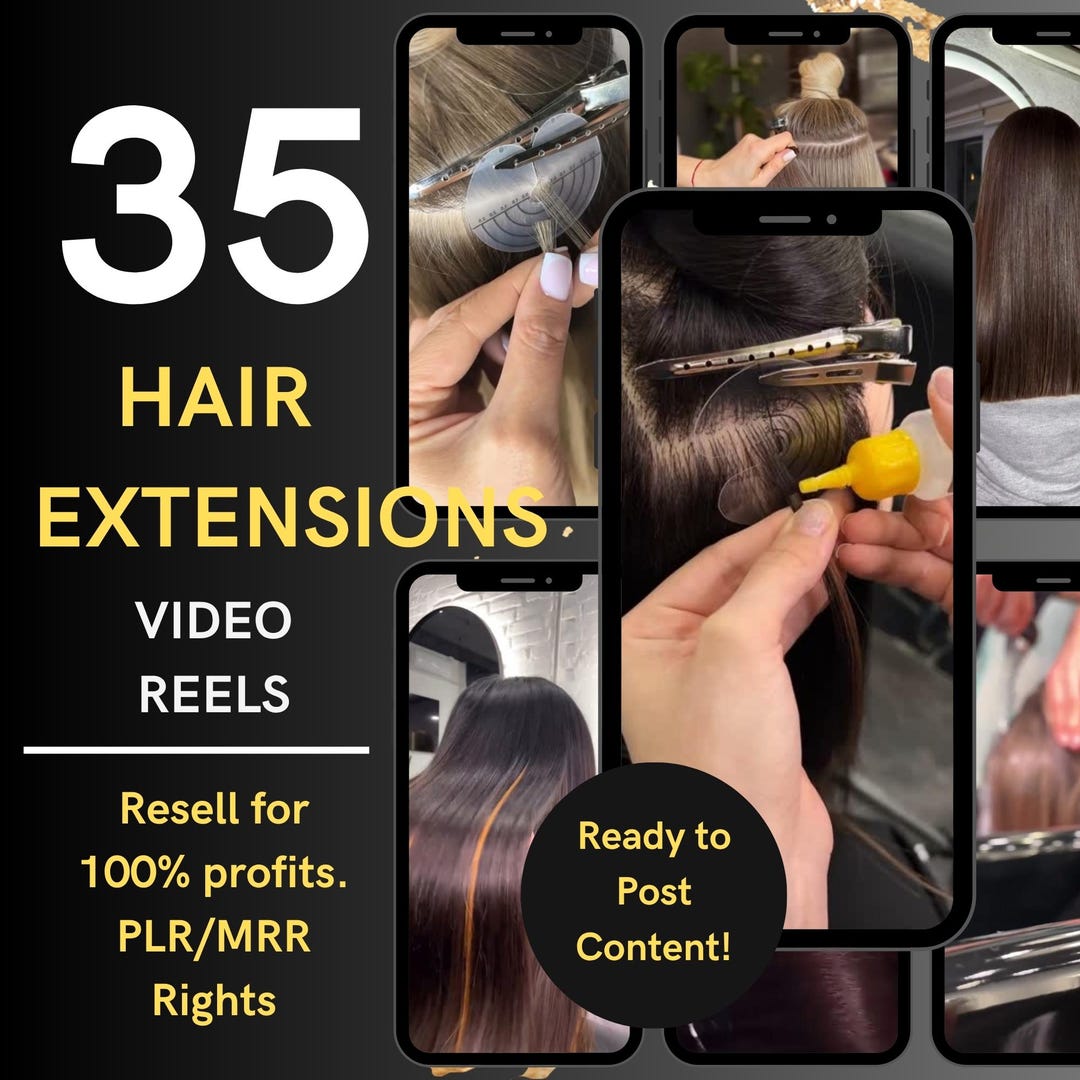 35 Hair Extension Reels, PLR Video for Hair Salon, Editable Instagram ...