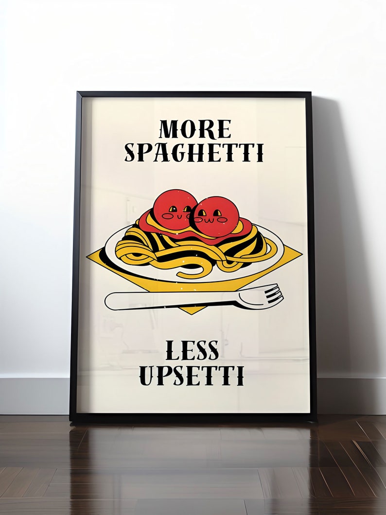 Spaghetti Wall Print, Retro Kitchen Wall Decor, Pasta Print, Spaghetti ...