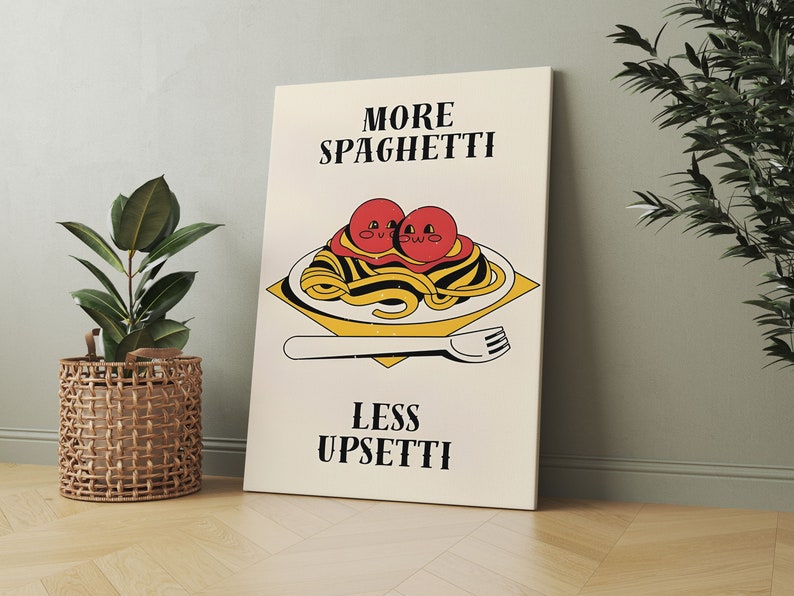 Spaghetti Wall Print, Retro Kitchen Wall Decor, Pasta Print, Spaghetti ...