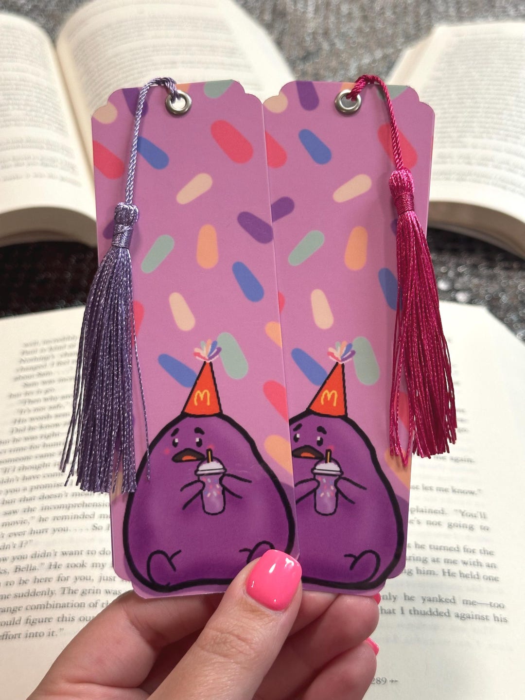 Birthday Grimace Shake Bookmark - Glossy Paper and Laminated Bookmark ...