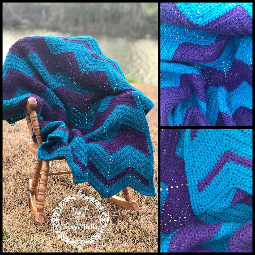 Crochet Purple and Teal Chevron Baby Blanket - Etsy