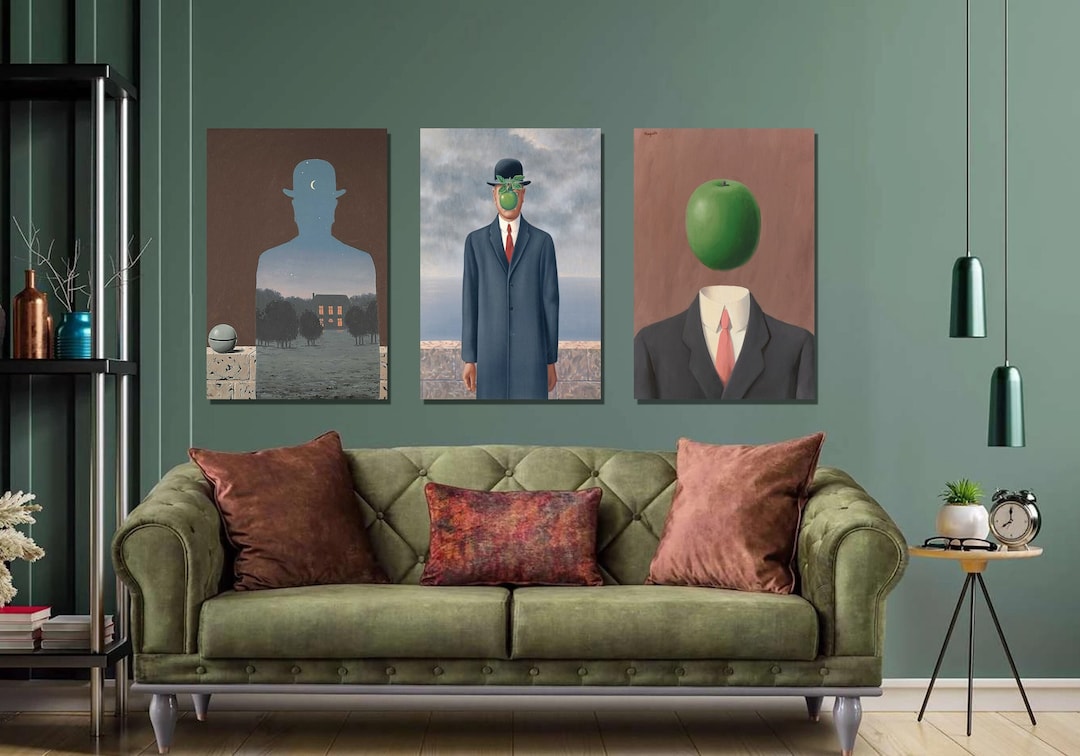 Set of 3 Rene Magritte Canvas Painting,rene Magritte Canvas Wall Art ...