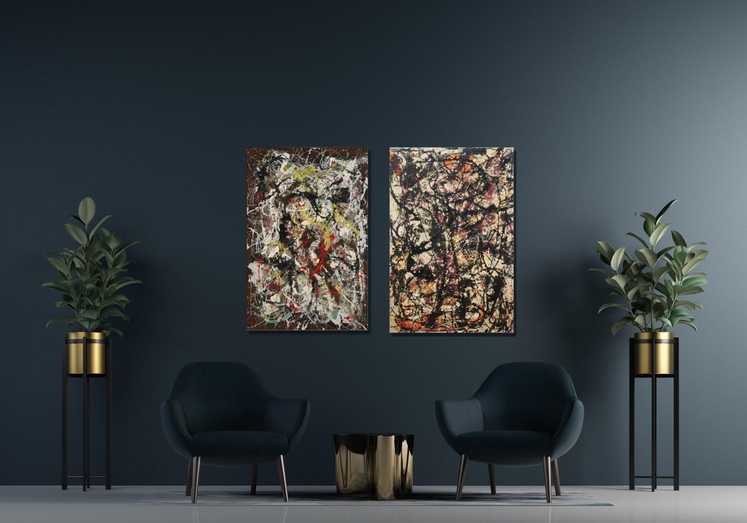Set of 2 Jackson Pollock Canvas Wall Art,pollock Shooting Star,modern ...