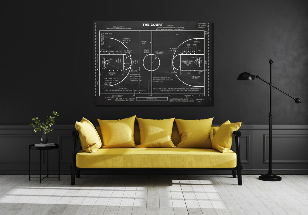 Basketball Court Diagram Art, Basketball Canvas Wall Art, Basketball ...