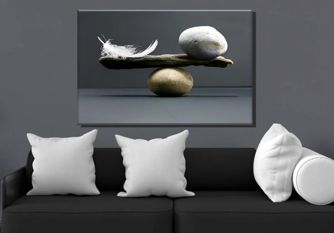 Stone and Feather Balance Canvas Painting,large Wall Art Feather and ...