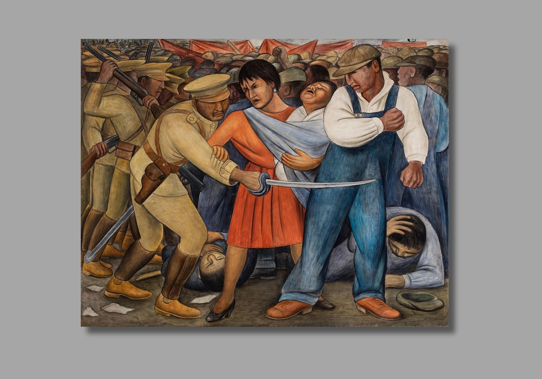Diego Rivera "mexican Bricklayers" Painting Print, Exhibition Canvas - Etsy