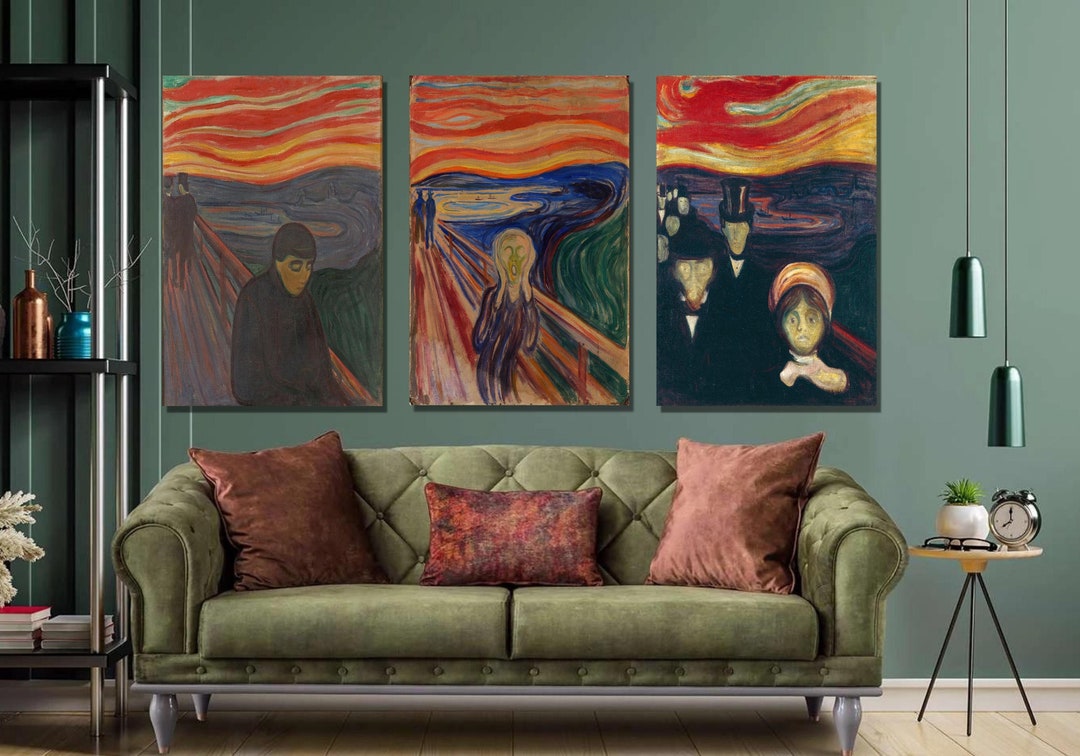 Set of 3 Edvard Munch Paintings, Scream,anxiety,despair,edvard Munch ...