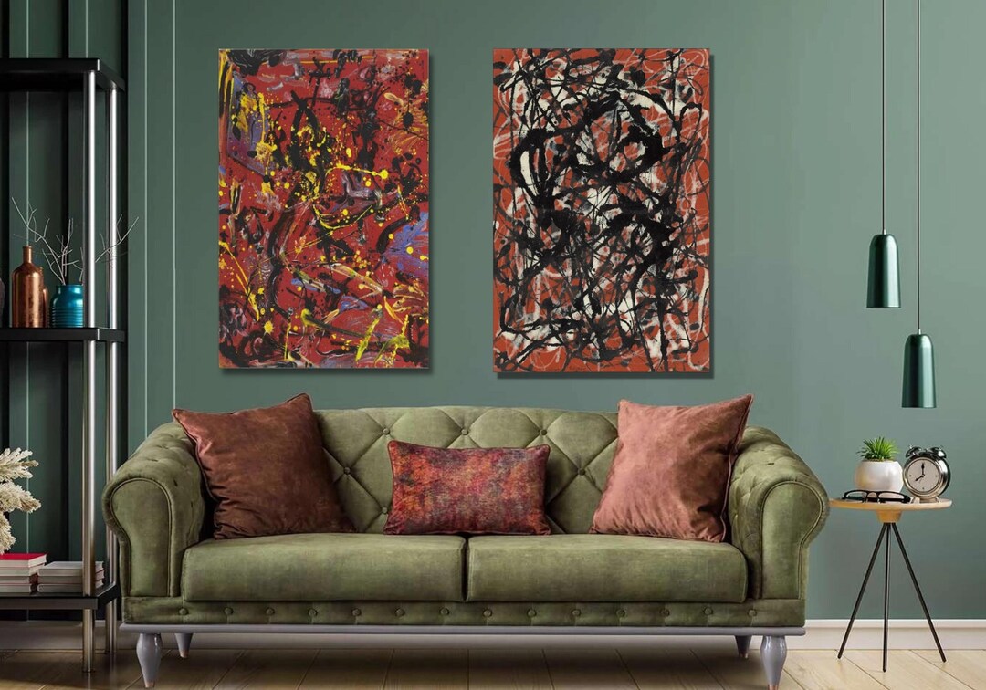 Set of 2 Jackson Pollock Canvas Wall Art,pollock Red Composition ...