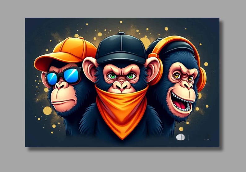 Three Wise Monkeys Canvas Art Print, Modern Wall Decor - Etsy