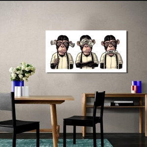 Three Wise Monkey Canvas Wall Art,drawing Wise Monkey Canvas Art ...