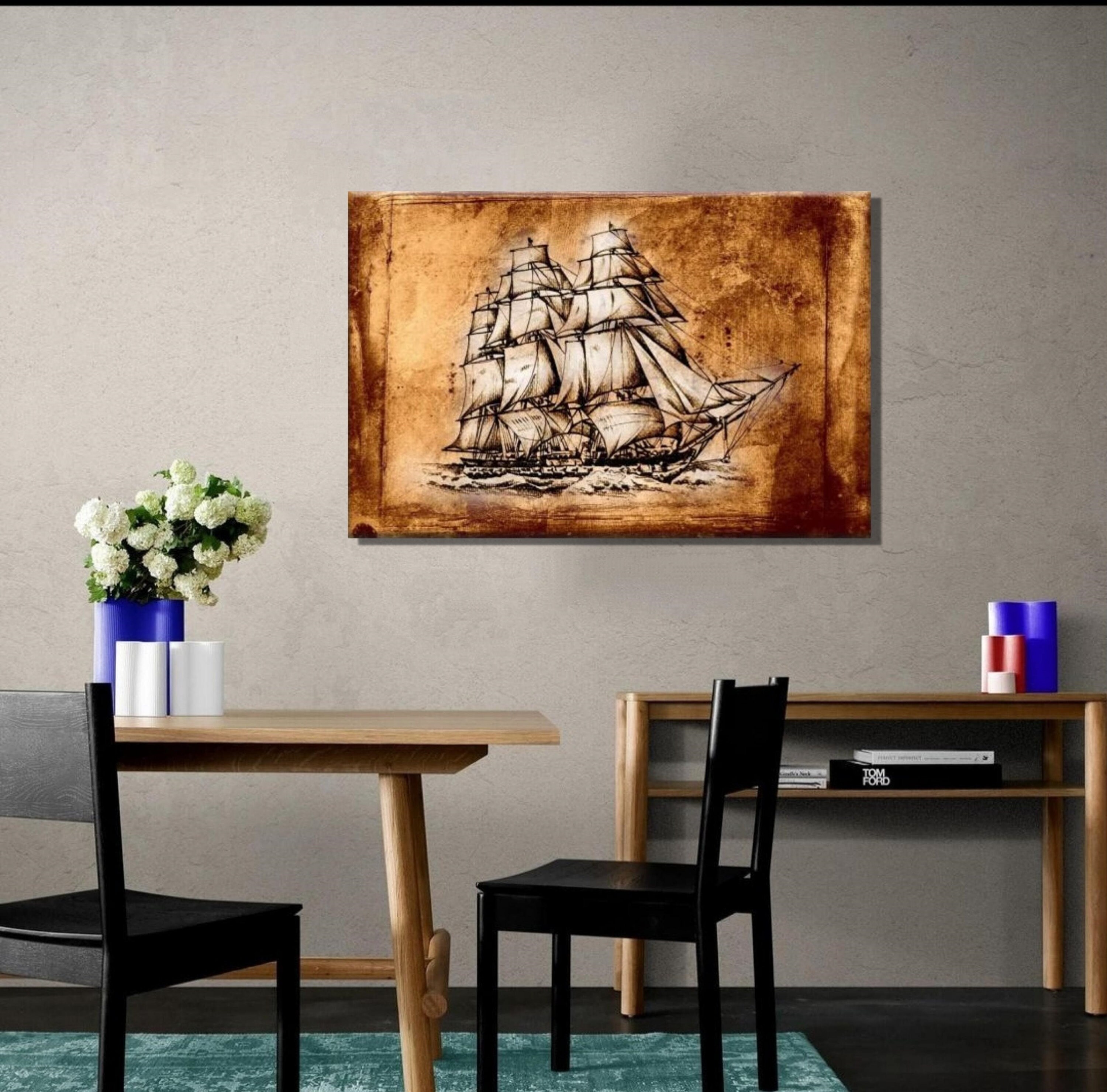 Old Sailing Ship Canvas Painting, Nautical Art,brown Ship Print, Sea ...