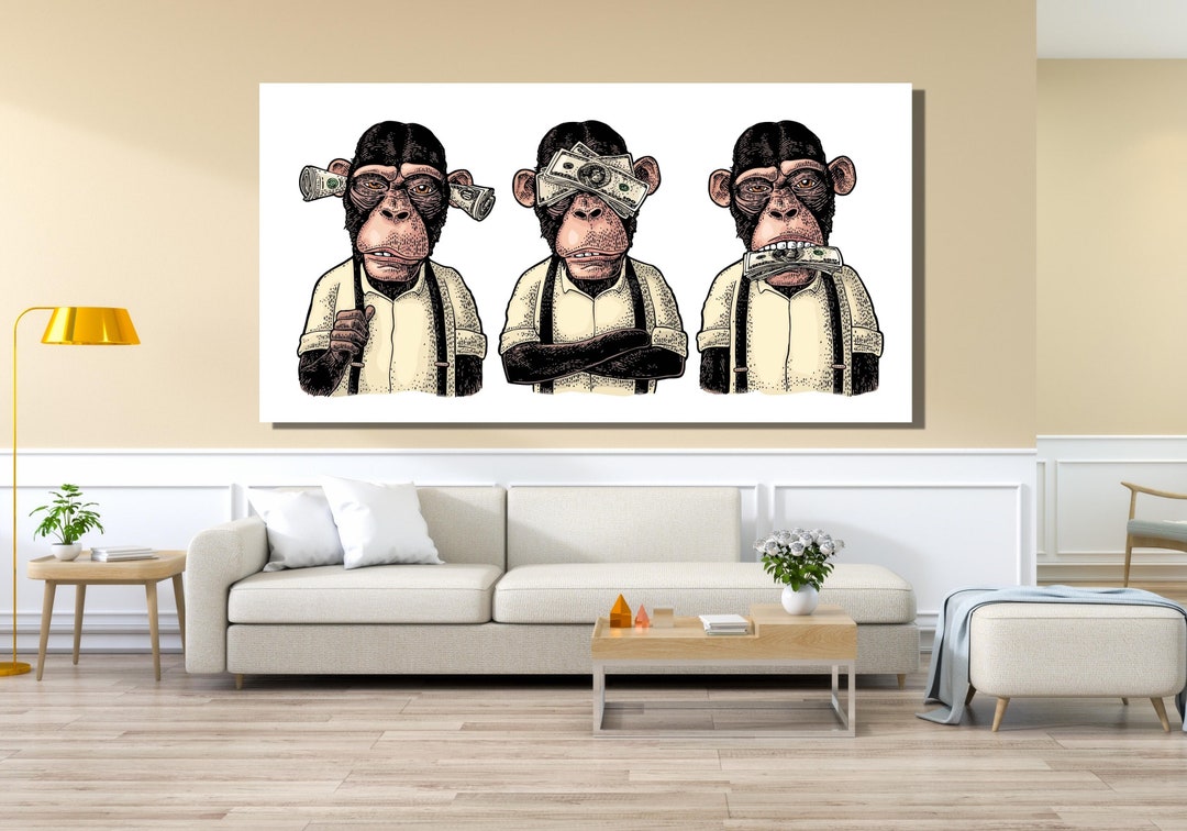 Three Wise Monkey Canvas Wall Art,drawing Wise Monkey Canvas Art ...