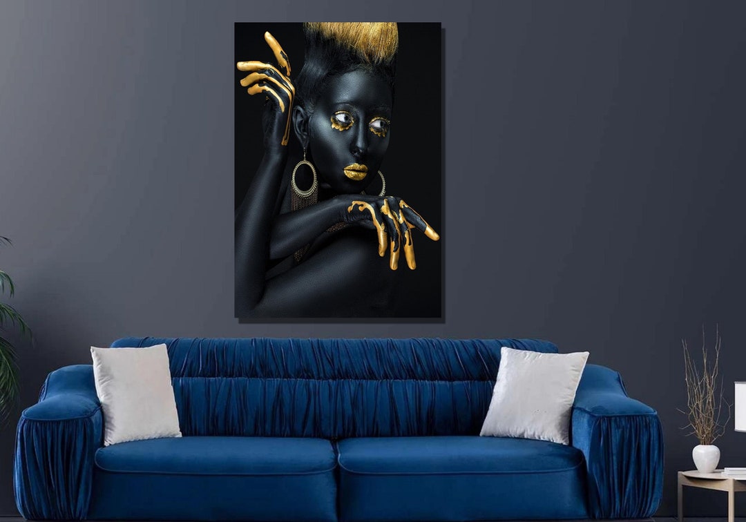 African Woman Wall Art Gold Girl Canvas African Woman With Gold Hair