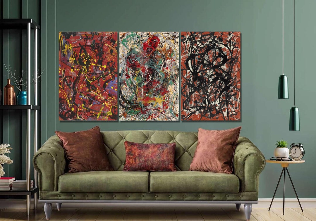 Set of 3 Jackson Pollock Canvas Wall Art,pollock Red Composition ...