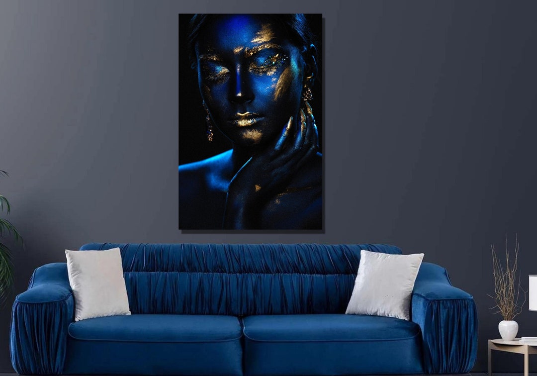 Blue African Woman Art Decor African Girl Canvas Wall Art Ethnic Canvas