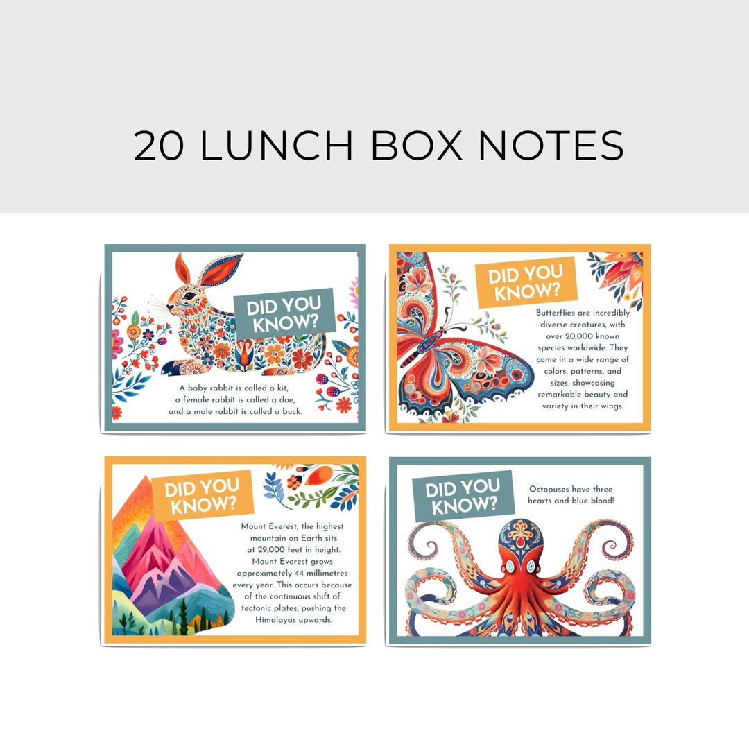 Lunch Box Notes, Lunchbox Cards, Printable Lunch Box Notes for Kids, A ...