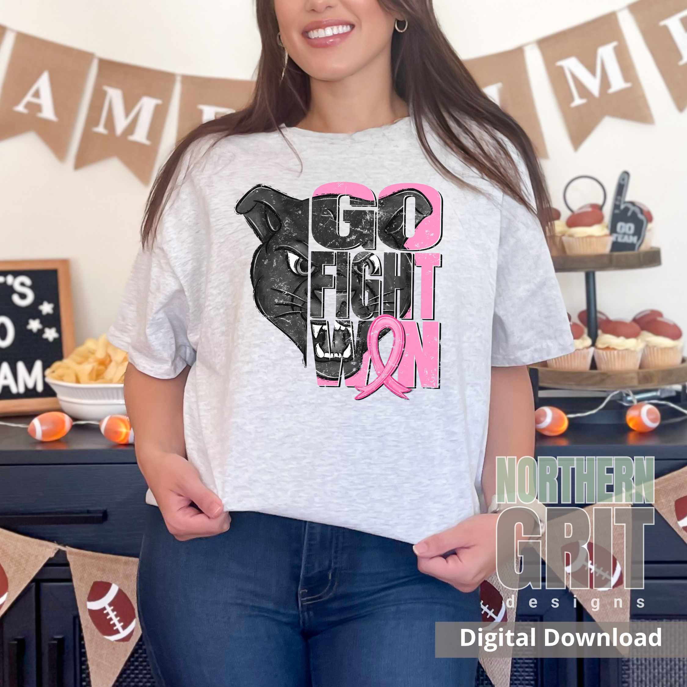 Go Fight Win Panther Png, Breast Cancer Awareness, Panthers Mascot ...