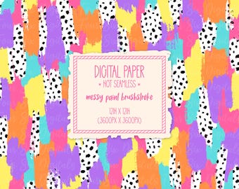 Brushstroke Pattern Digital Paper, Messy Paint, Easter Brush Stroke Png ...