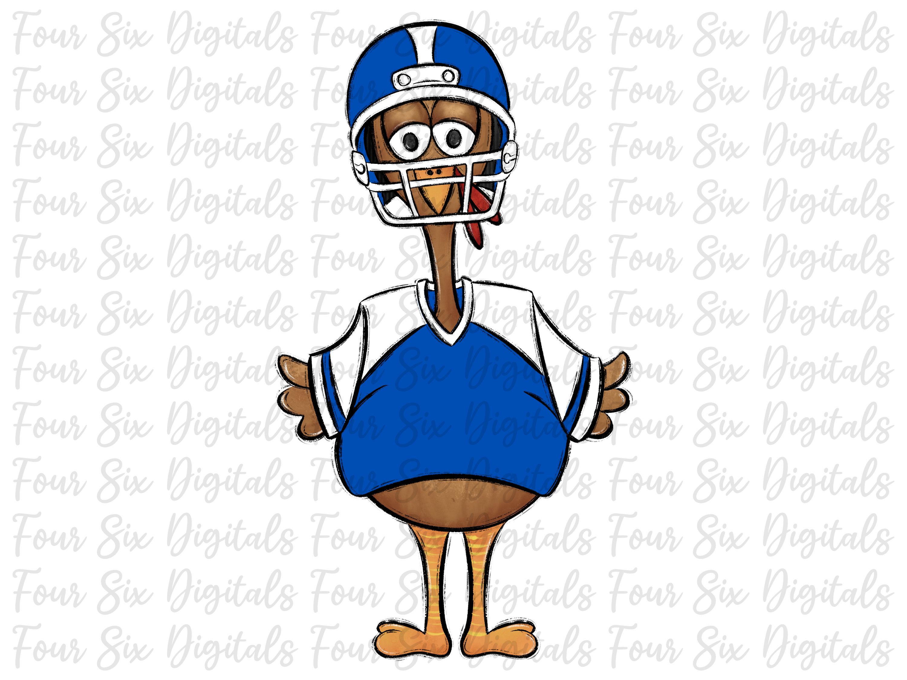 Turkey in Royal Blue Football Gear PNG, Thanksgiving Football Clipart ...