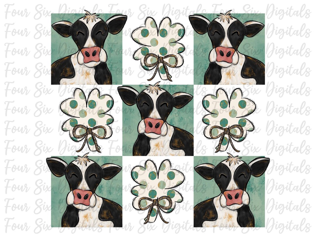 Coquette Cow Png, St Patrick's Day, Retro Checkered Shamrock, St Patty ...