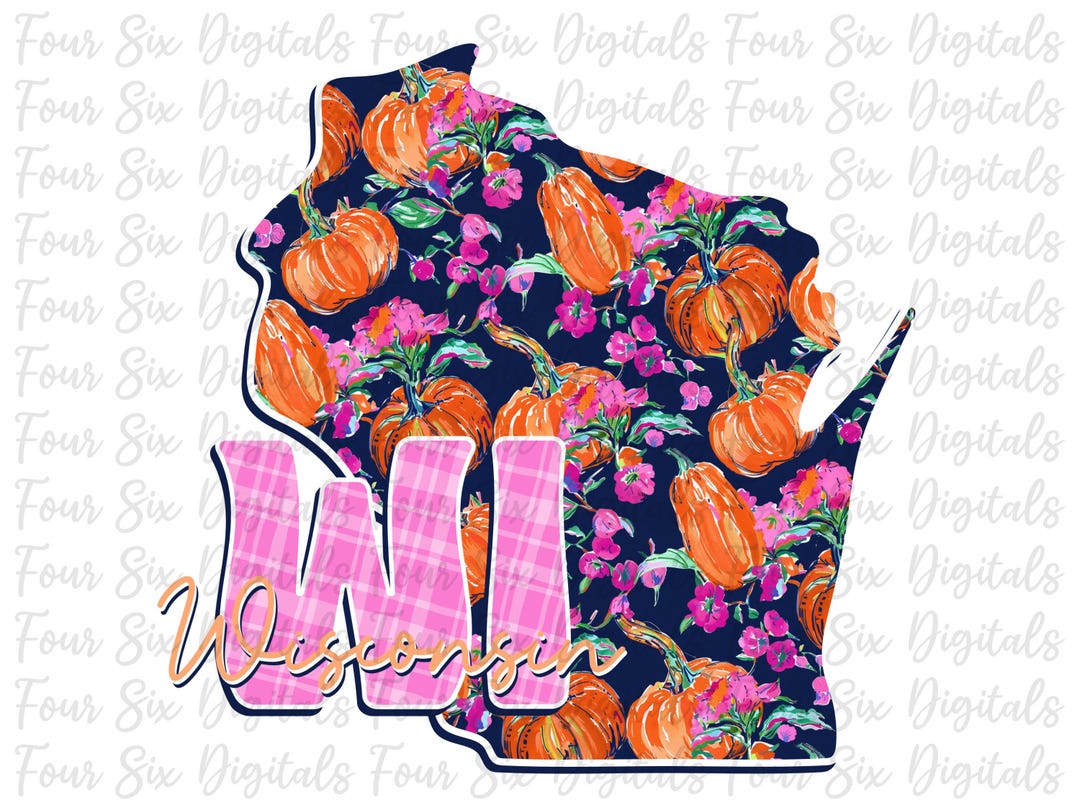 Wisconsin Floral Pumpkin Png, State of Wisconsin, Preppy Floral Pumpkin ...