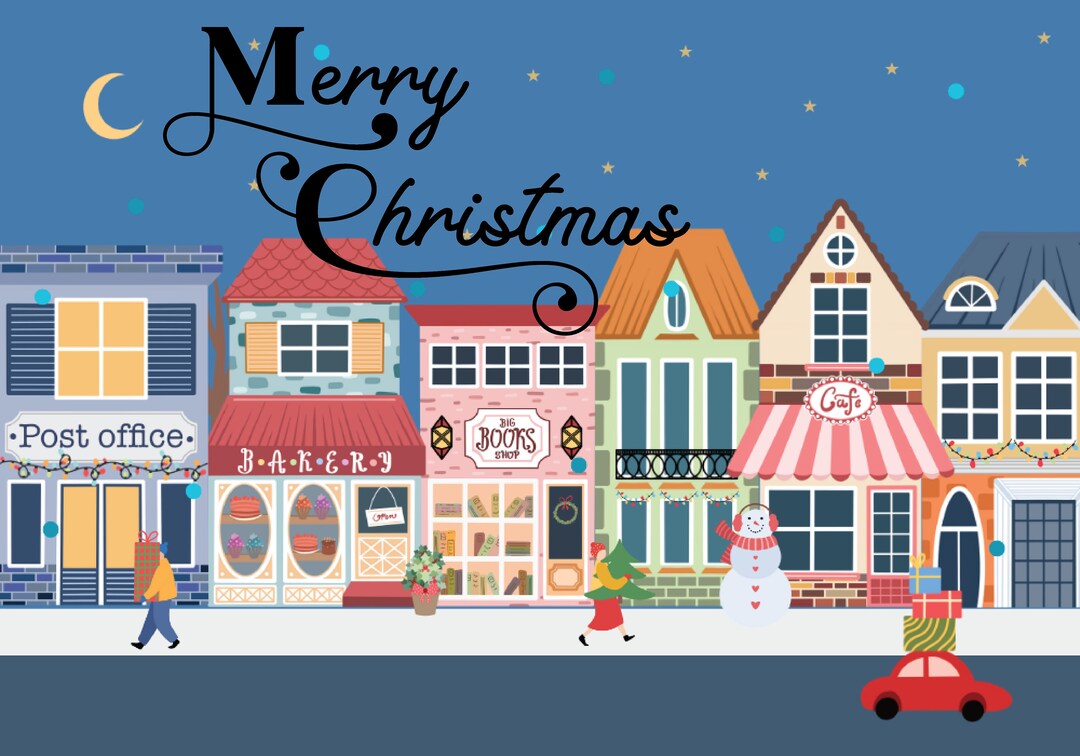 Winter Town Printable Christmas Card - Etsy
