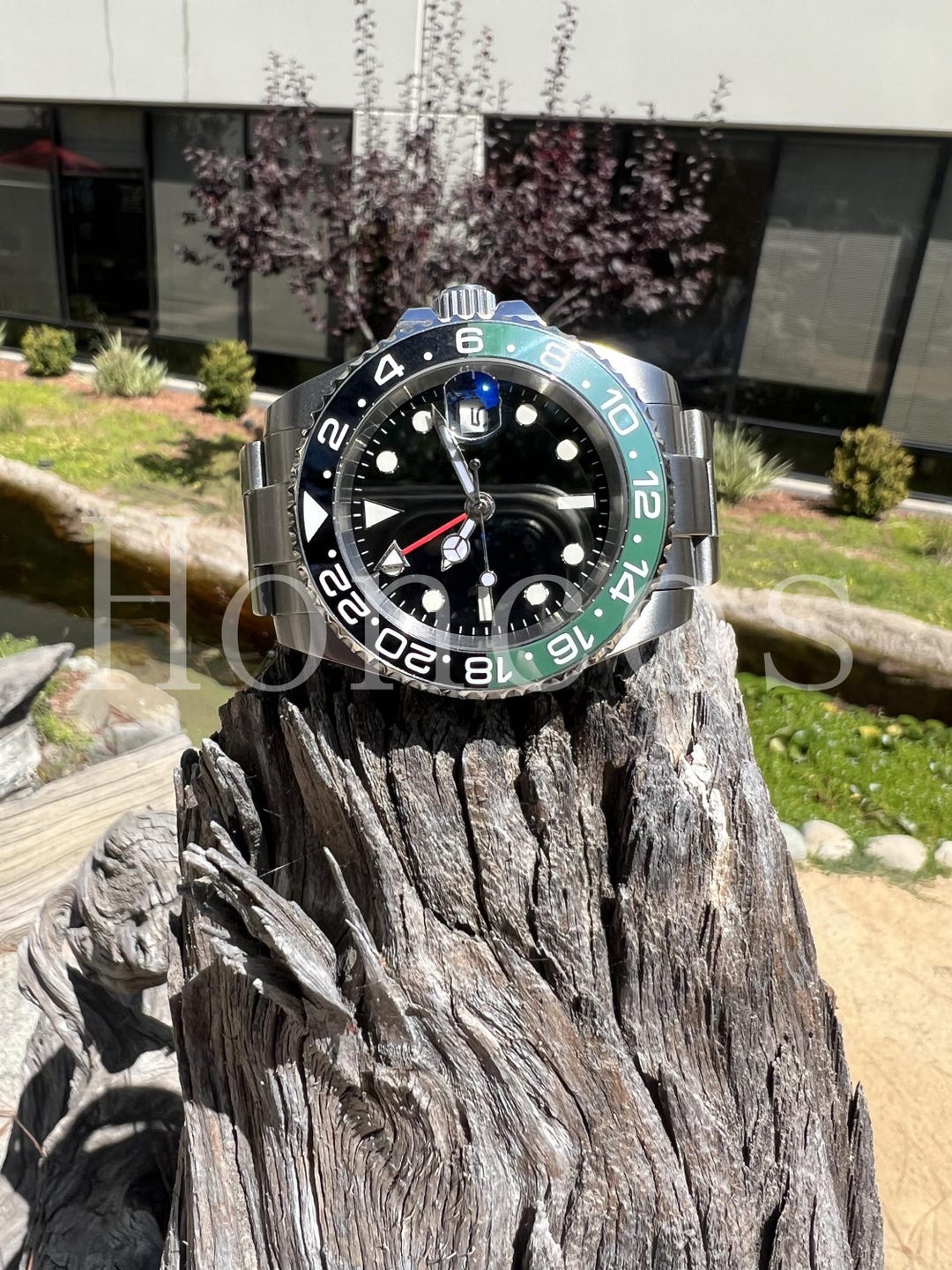 Custom Made MODS Gmt Style Watch Silver Case and Oyster Bracelet Black ...
