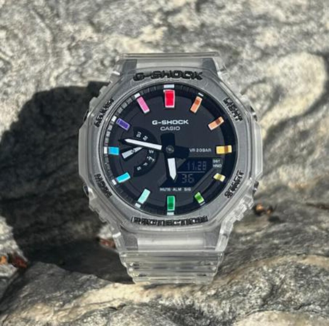 Custom Made MODS Casioak Watch GA2100SKE-7A Jelly Fish Rainbow Scale ...