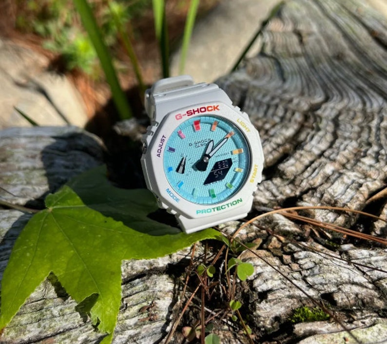 Custom Made MODS Casioak GA2100-7A With Rainbow Marker and Case Cover ...