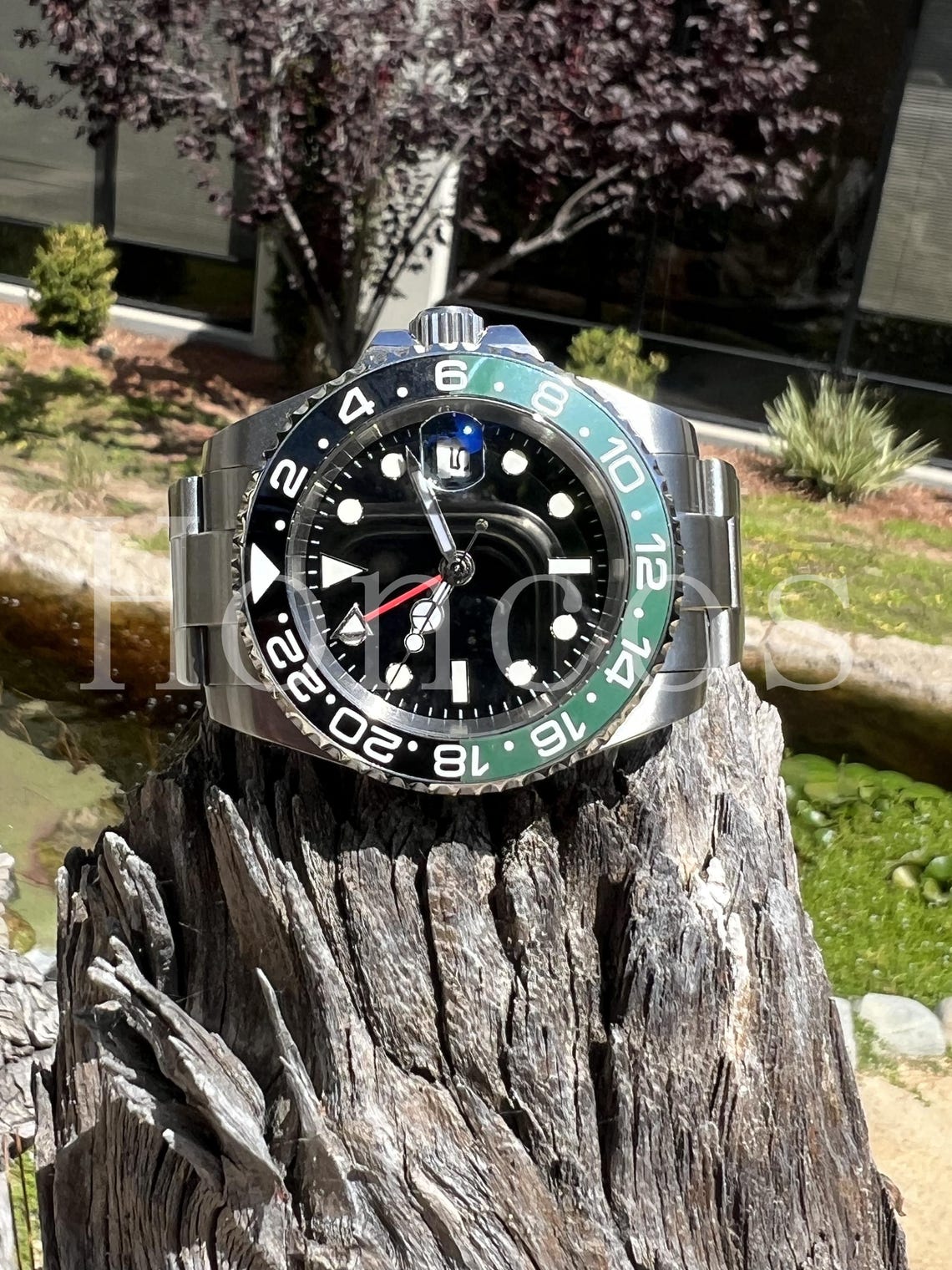 Custom Made MODS Gmt Style Watch Silver Case and Oyster Bracelet Black ...