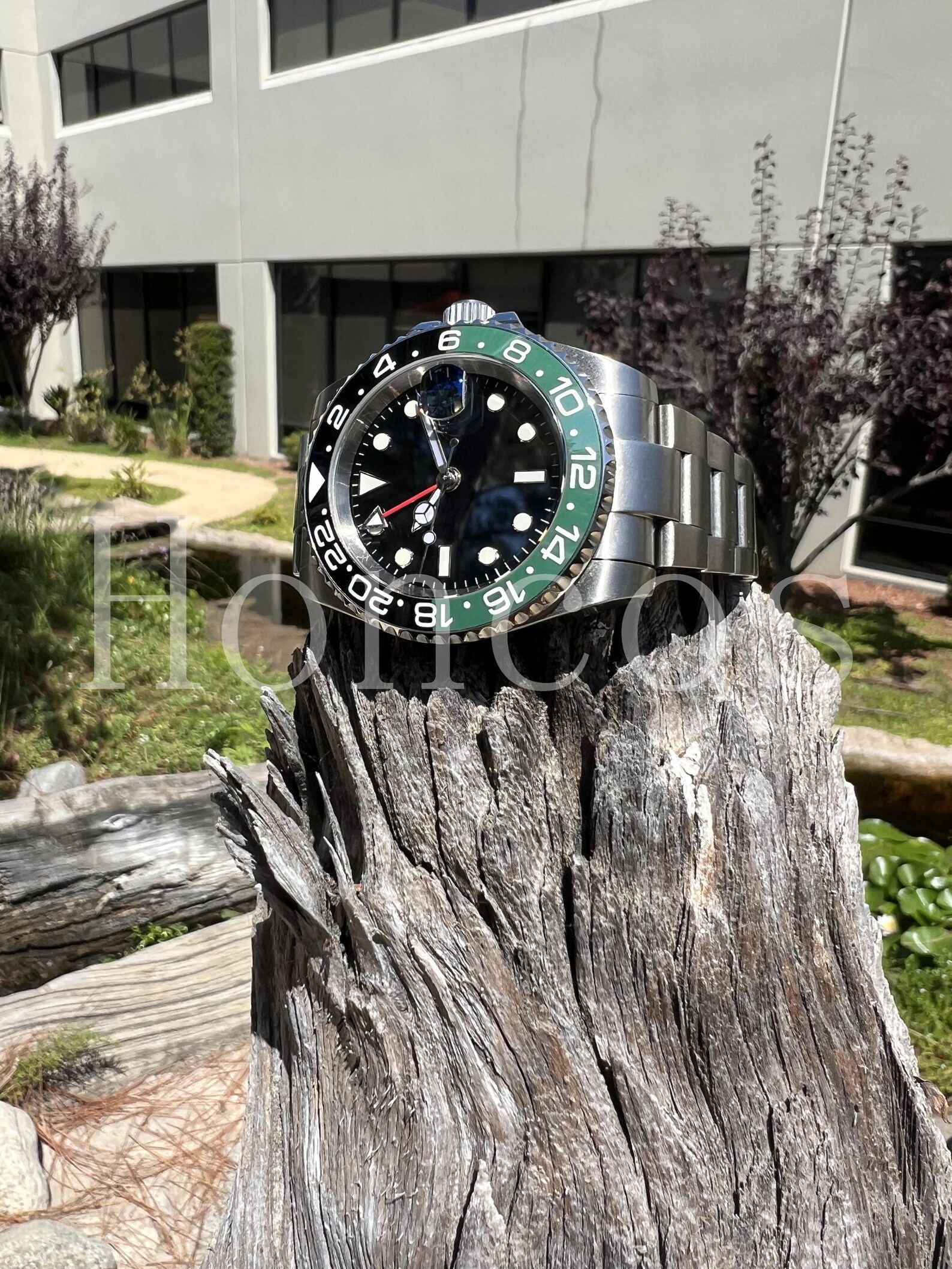 Custom Made MODS Gmt Style Watch Silver Case and Oyster Bracelet Black ...