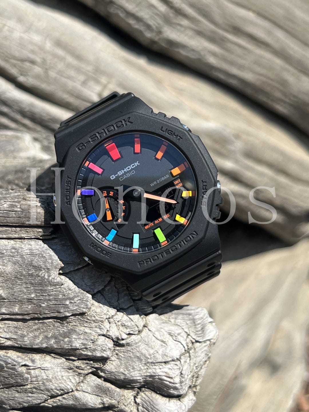 Custom Made MODS Casioak Watch GA2100-1A4 Orange Color With Rainbow ...