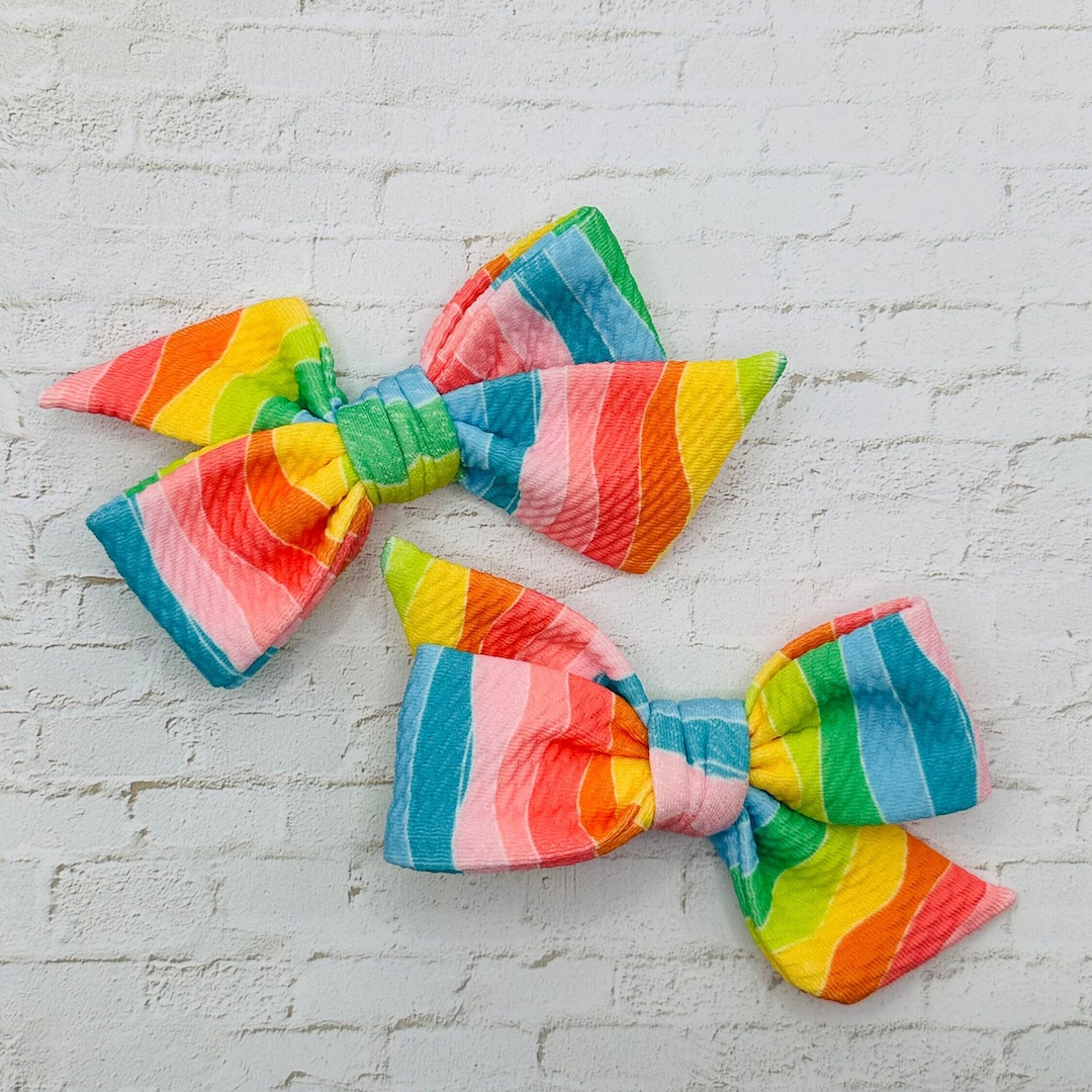 RAINBOW WAVE Bow W/alligator Clip (rainbow Bow, Hair Bow, Colorful Hair ...