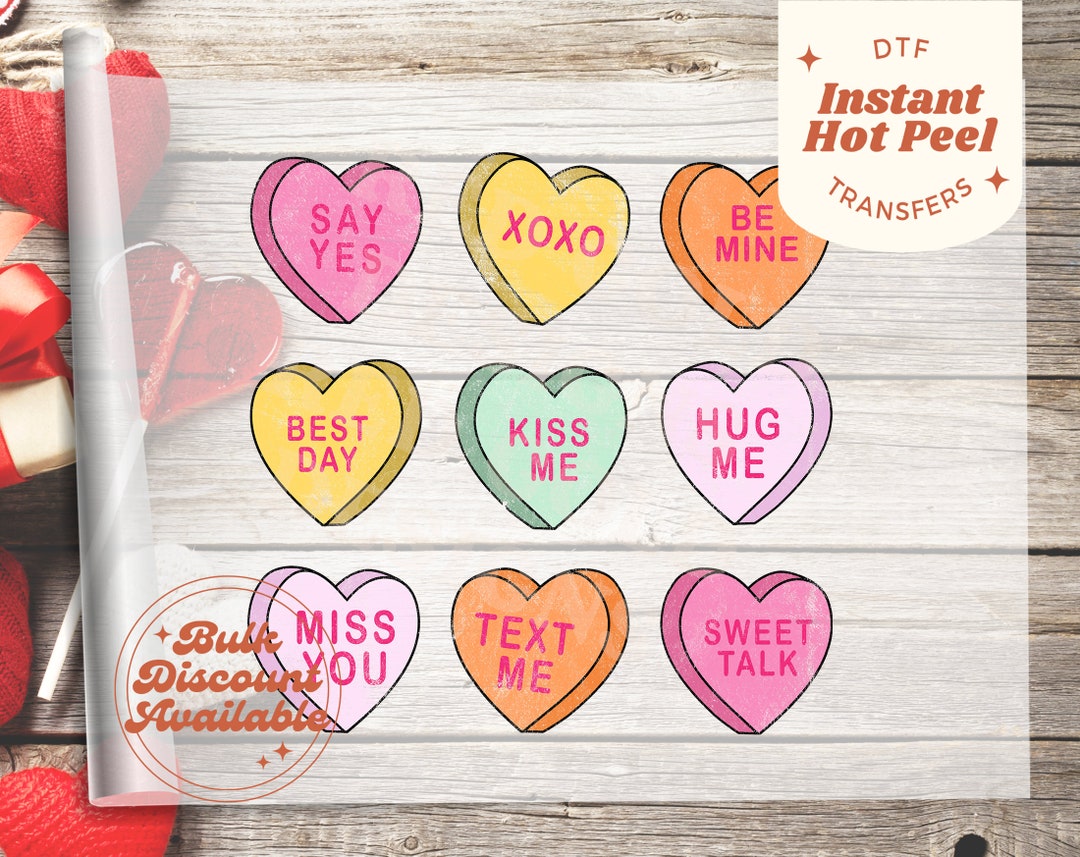 Ready To Press Dtf Transfers Valentine Hearts Pastel Iron On Transfers