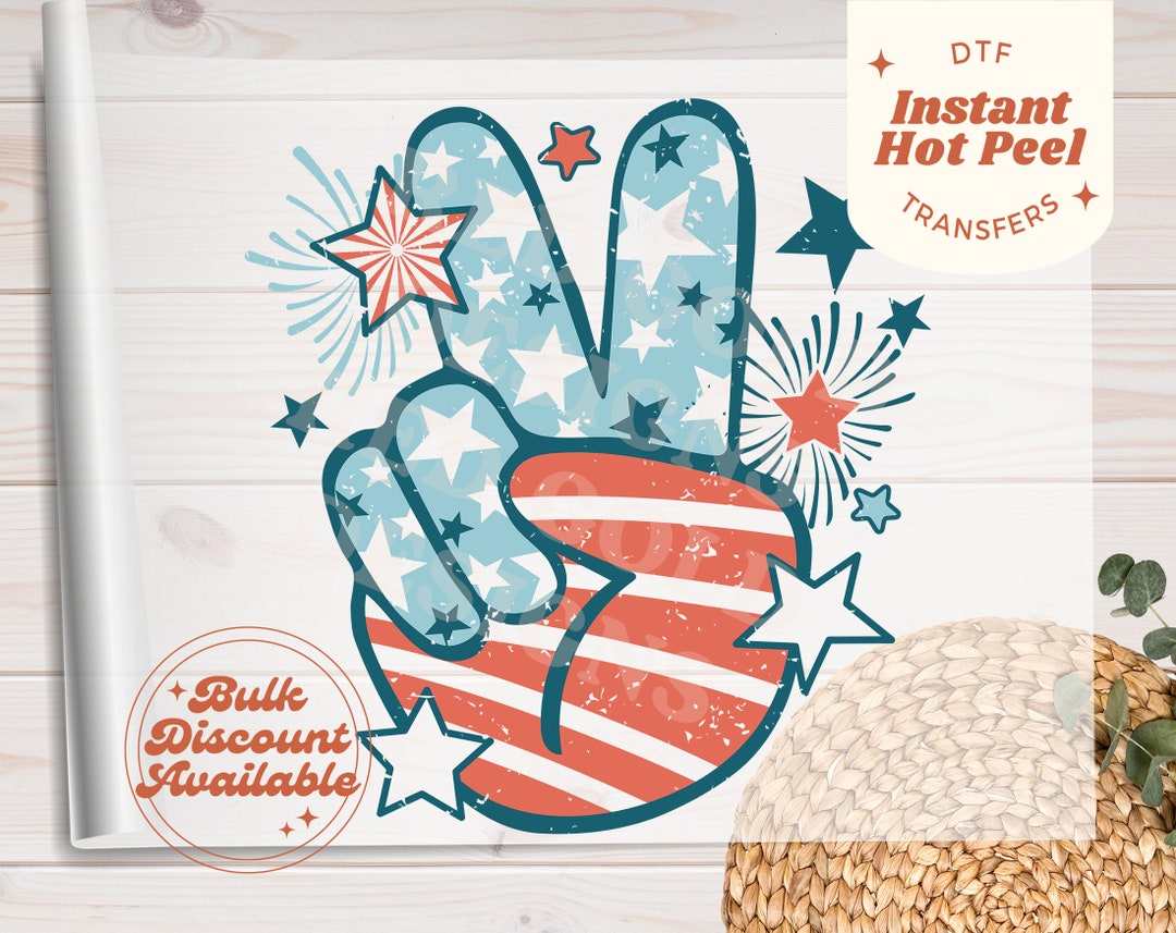 Ready to Press DTF Transfers Peace Fingers Star Fireworks Iron on ...