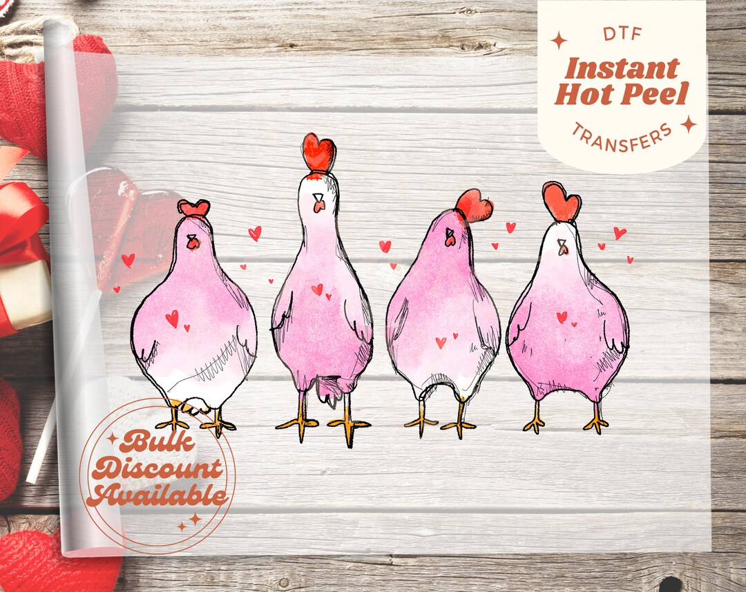 Ready to Press DTF Transfers Four Pink Chickens Iron on Transfers ...