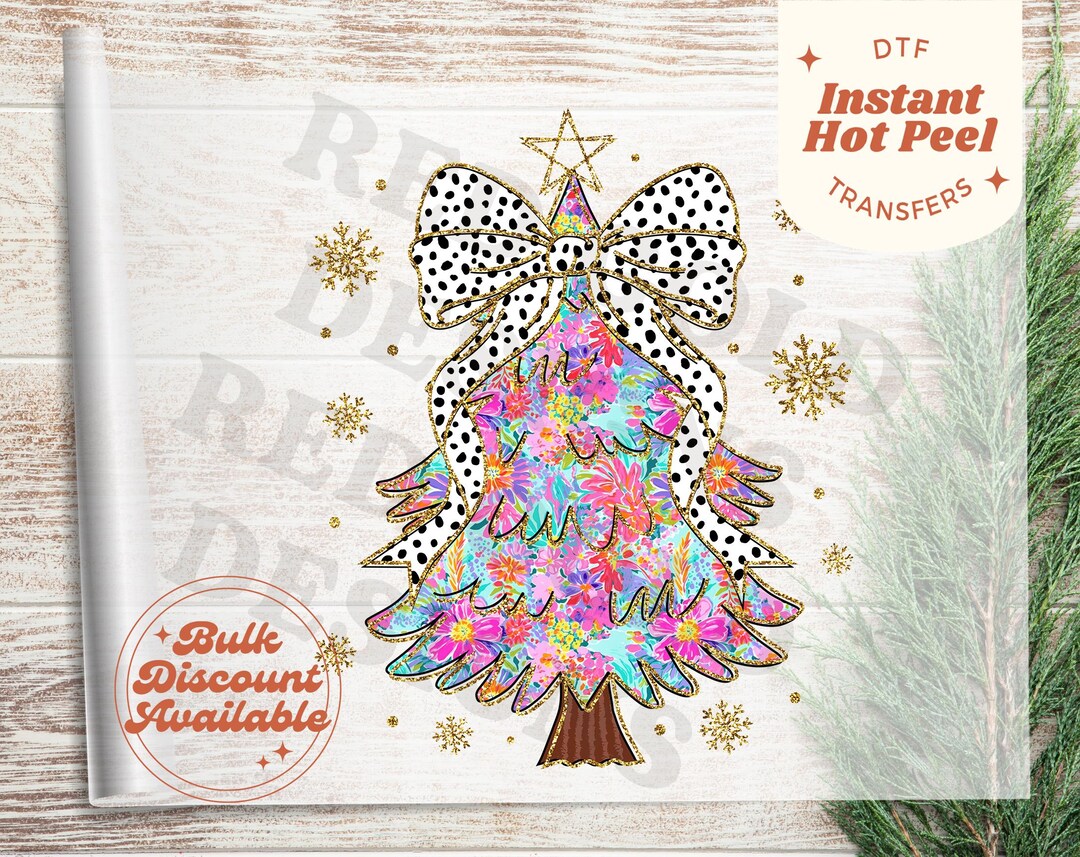 Ready to Press DTF Transfers Multi Color Christmas Tree With Gold ...