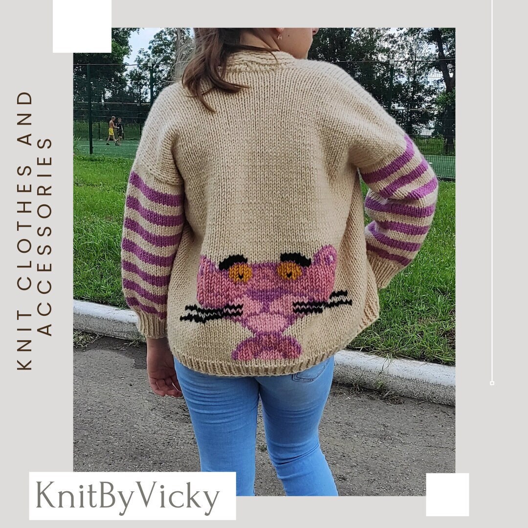 Pink Panther Cable Knit Cardigan | Soft, Warm Playful Women's Sweater ...