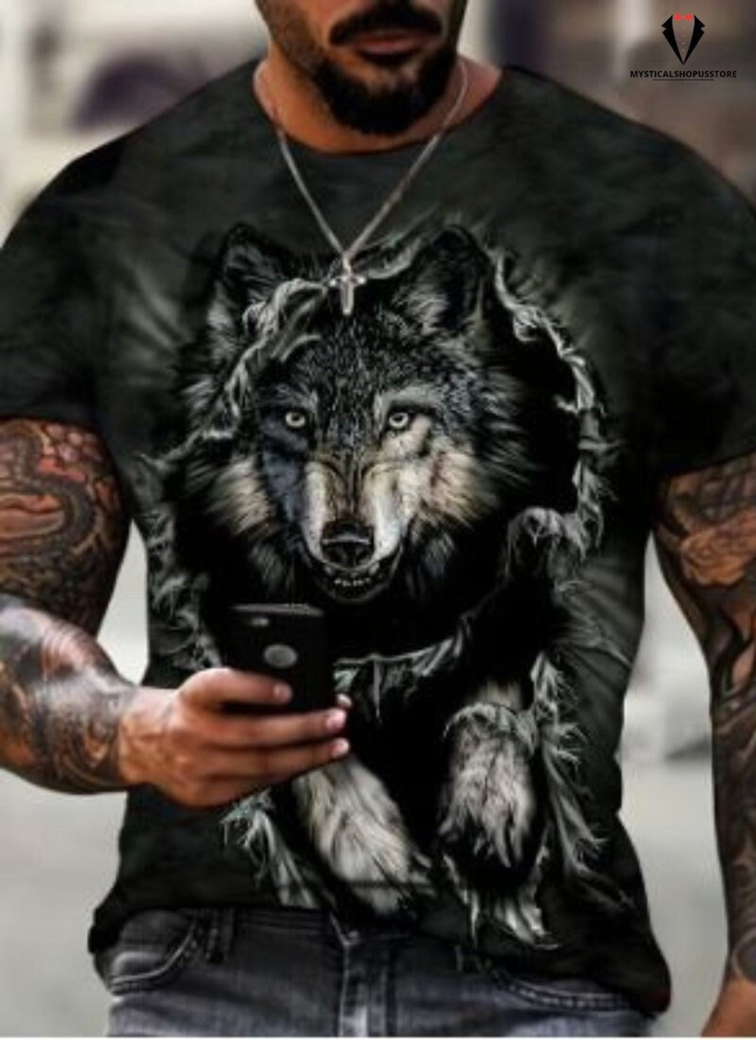 Summer Wolf 3D Tee Streetwear Fashion Casual Short Sleeve Top Men's ...